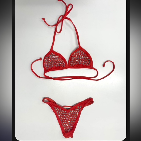 Swim | Chanel 1995 Red Rhinestone Bikini Set | Poshmark